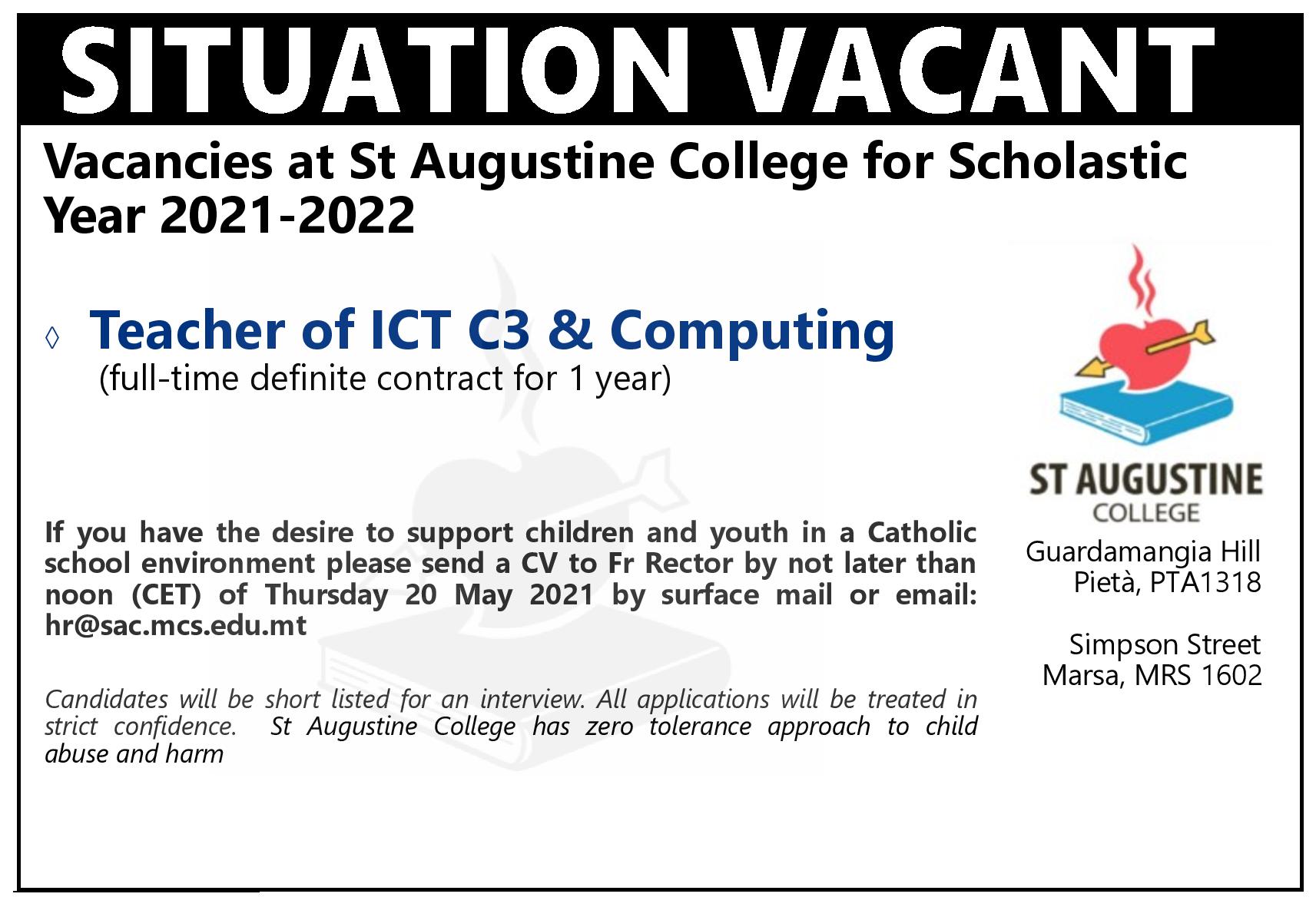 Teacher of ICT C3 & Computing (definite) - St Augustine College